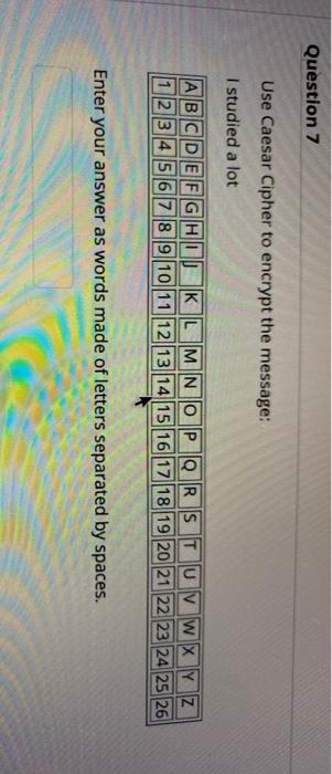 Solved Question 7 Use Caesar Cipher to encrypt the message: | Chegg.com