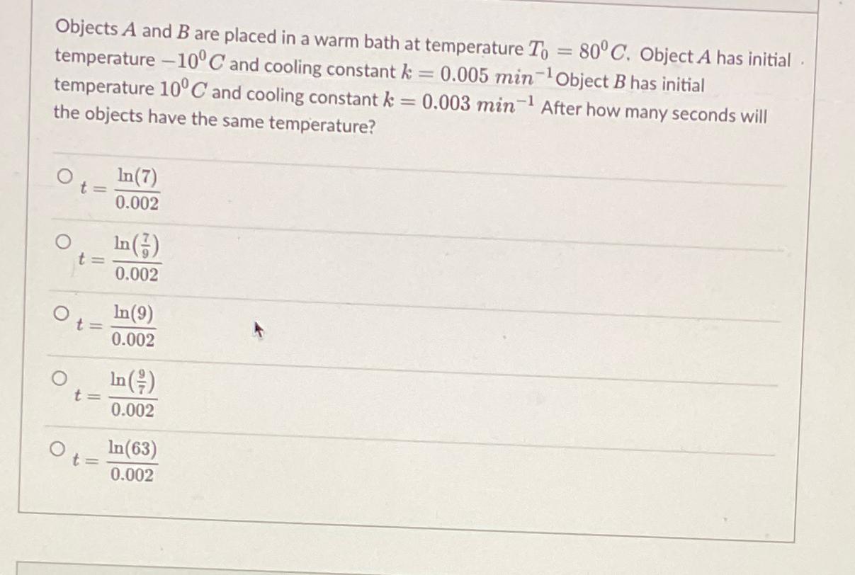 Solved Objects A and B ﻿are placed in a warm bath at | Chegg.com