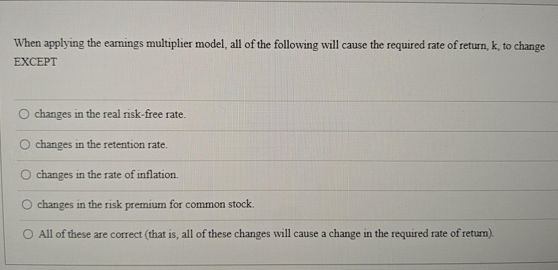 Solved When applying the earnings multiplier model, all of | Chegg.com