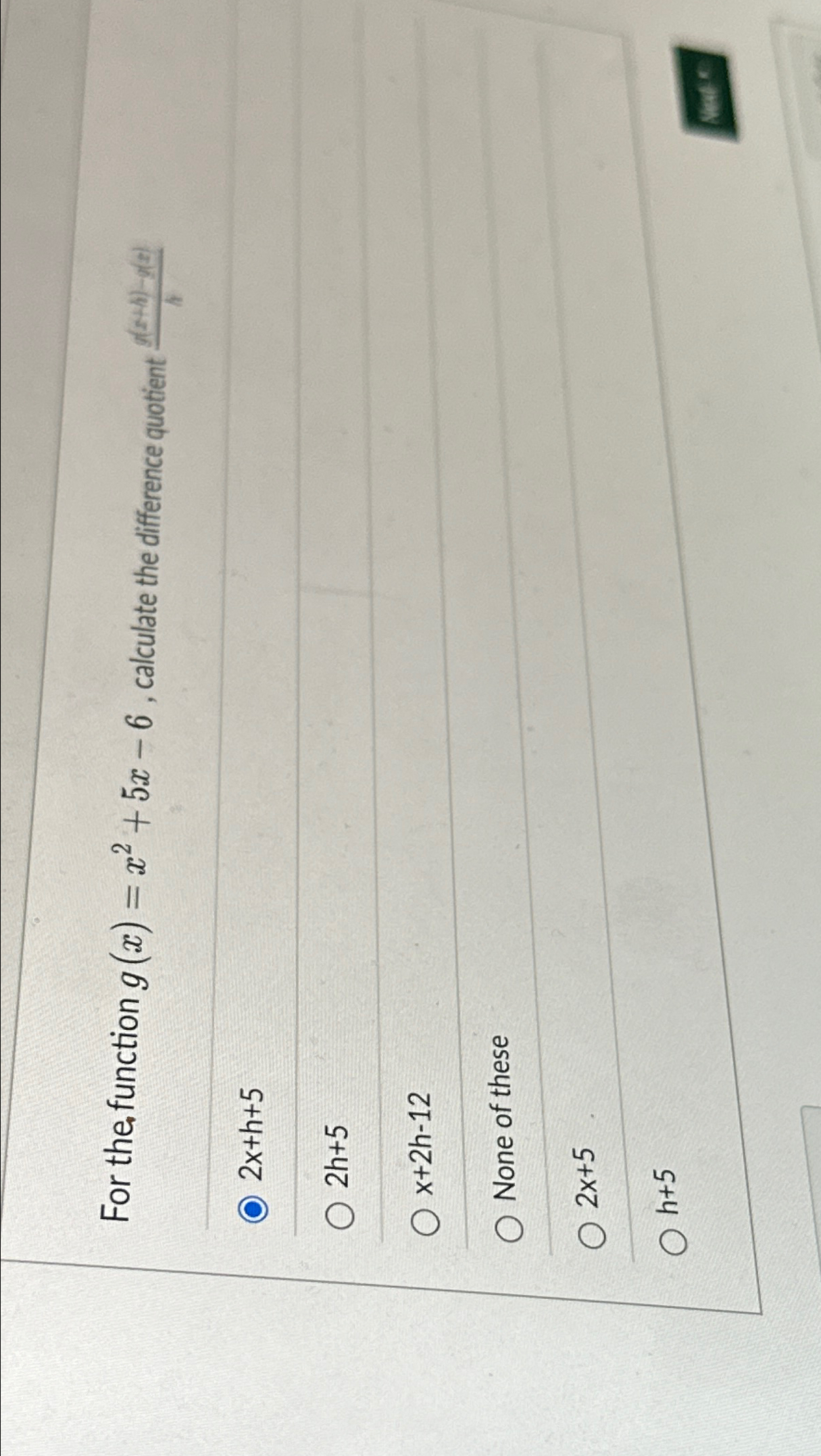 Solved For the function g(x)=x2+5x-6, ﻿calculate the | Chegg.com