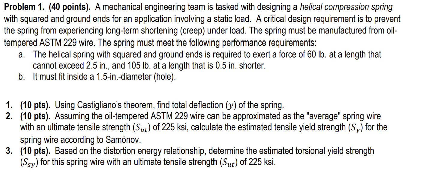 Solved Problem 1. (40 ﻿points). ﻿A mechanical engineering | Chegg.com