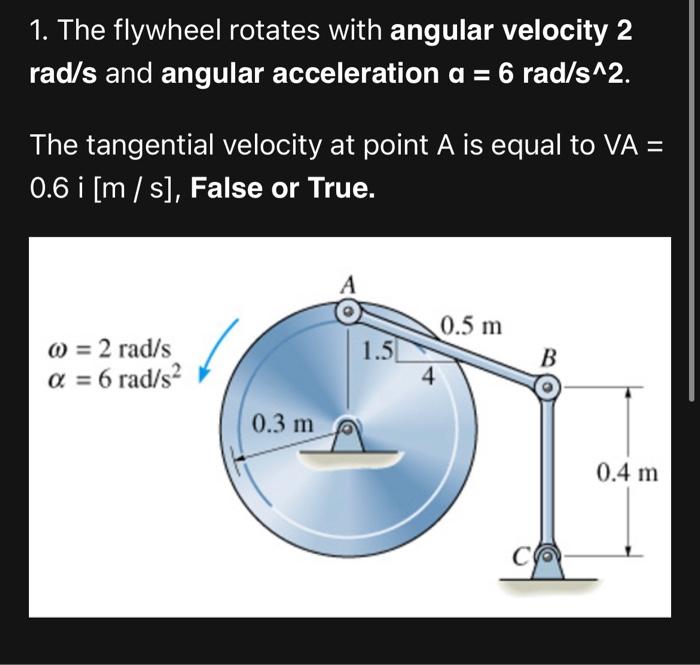 Solved 1 The Flywheel Rotates With Angular Velocity 2 Rads 
