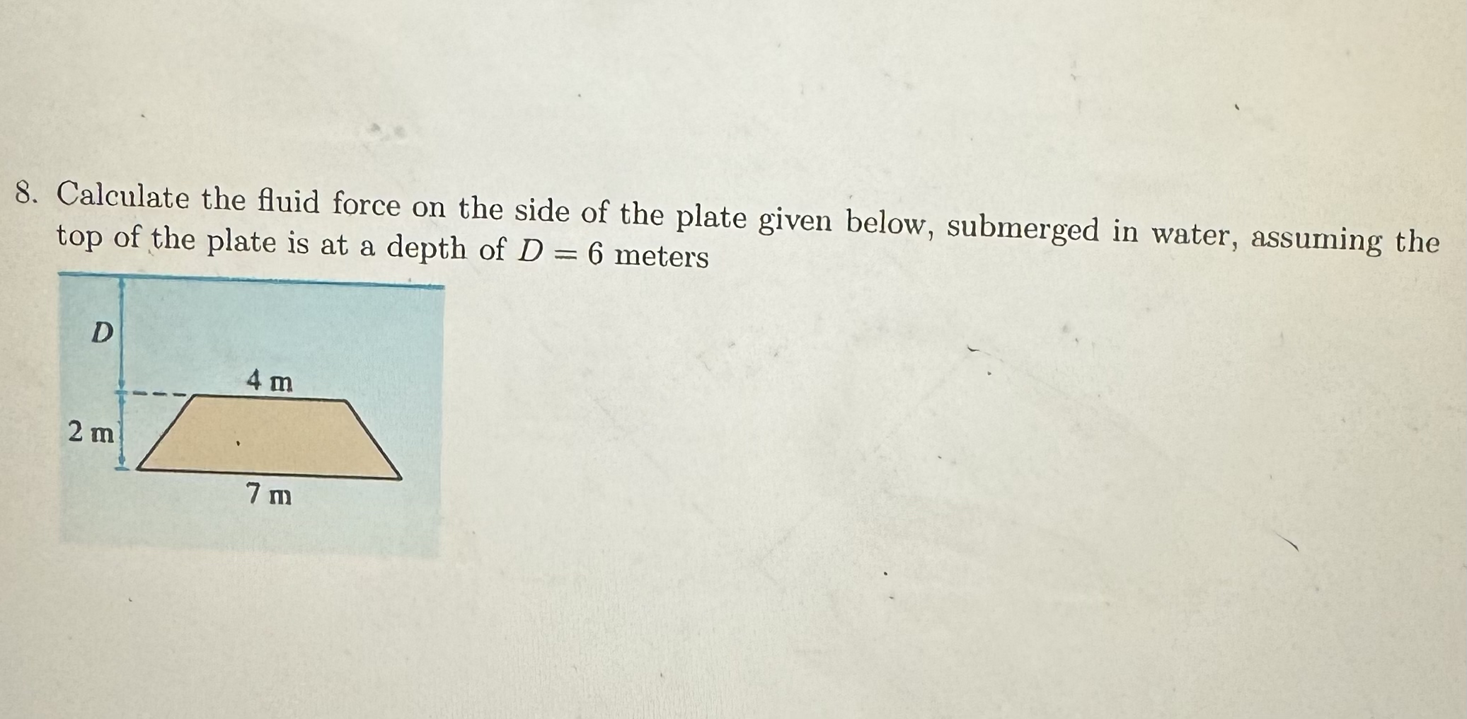 [Solved]: Calculate the fluid force on the side of the plate