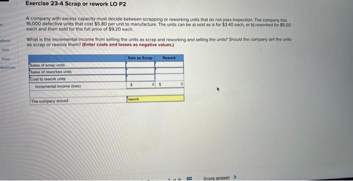 Solved Exercise 23-4 Scrap or rework LO P2 A company with | Chegg.com