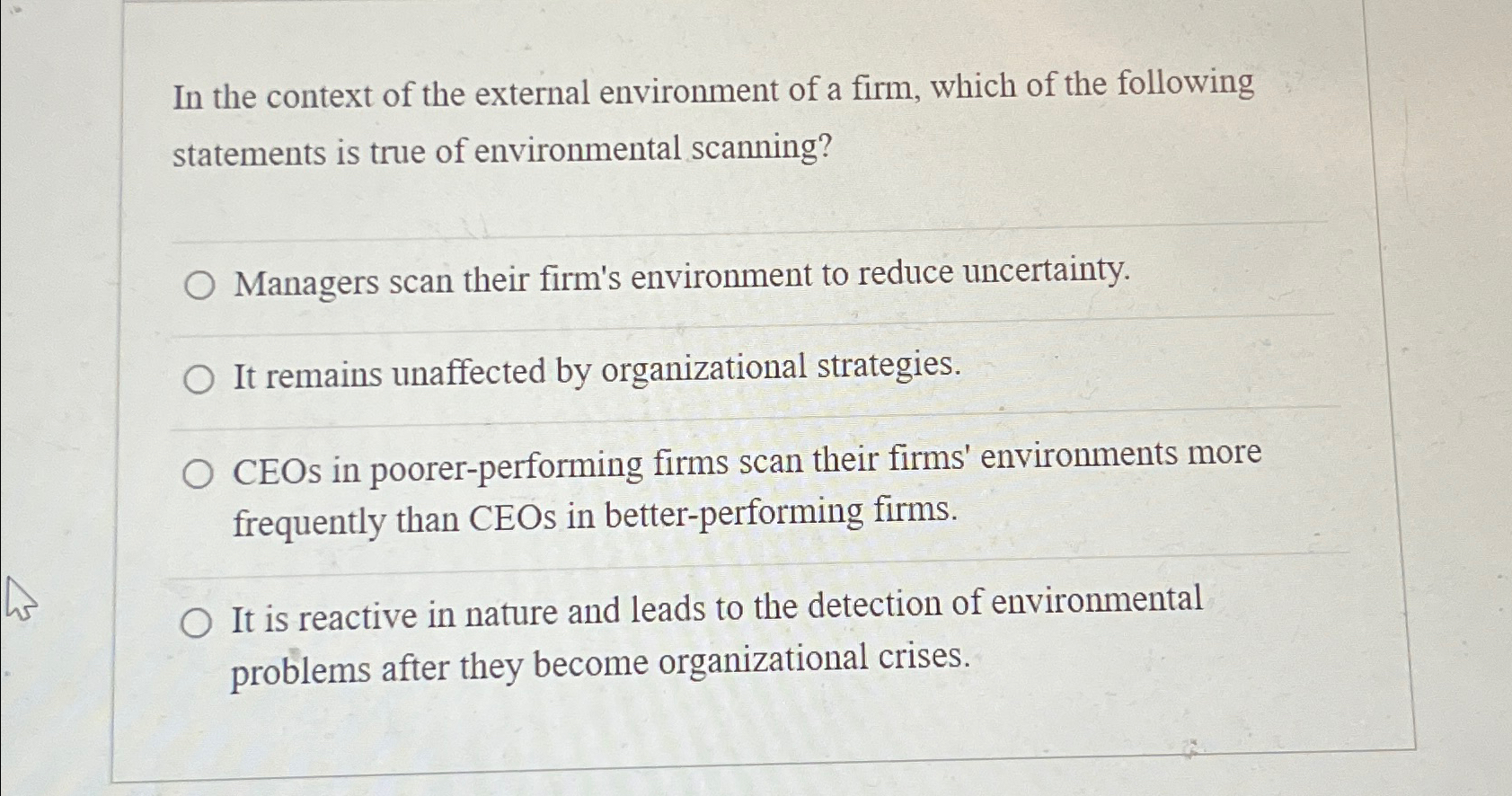 Solved In the context of the external environment of a firm, | Chegg.com