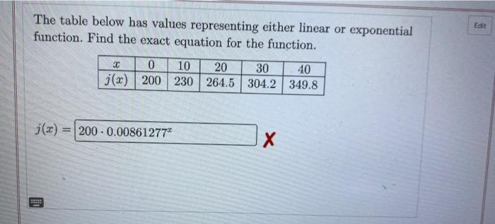 Solved The table below has values representing either linear | Chegg.com