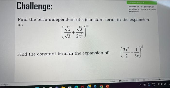 Solved Find the term independent of x (constant term) in the | Chegg.com