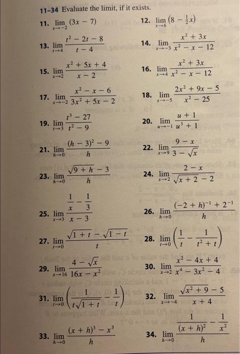 Solved 11-34 Evaluate the limit, if it exists. 11. | Chegg.com