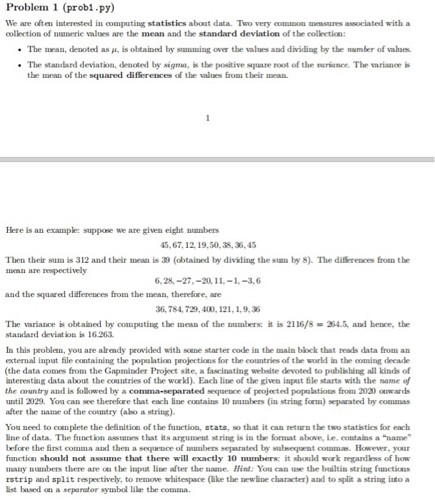 Solved Problem 1 (prob1.py) We are often interested in | Chegg.com