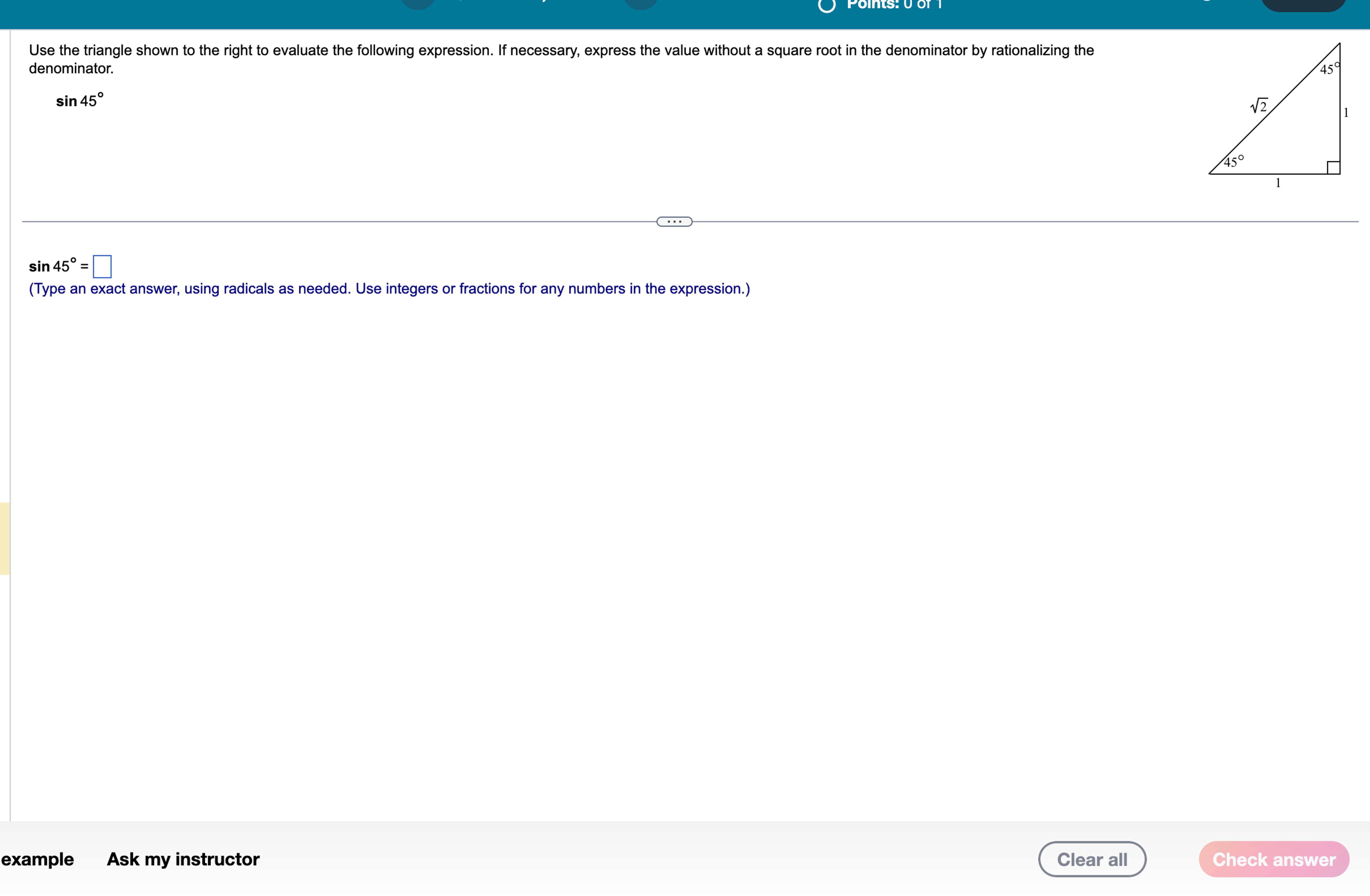 Solved Use the triangle shown to the right to evaluate the | Chegg.com