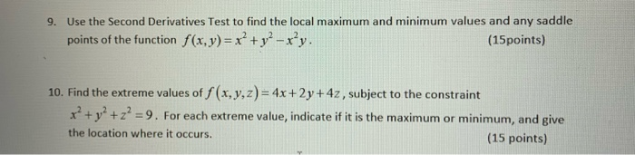 Solved 9. Use the Second Derivatives Test to find the local | Chegg.com