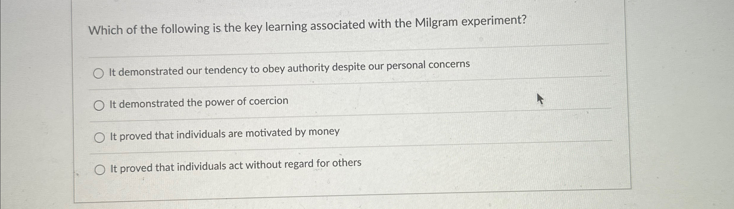 Solved Which of the following is the key learning associated | Chegg.com