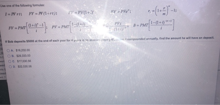 Solved Use one of the following formulas: I = PVrt; FV = PV | Chegg.com