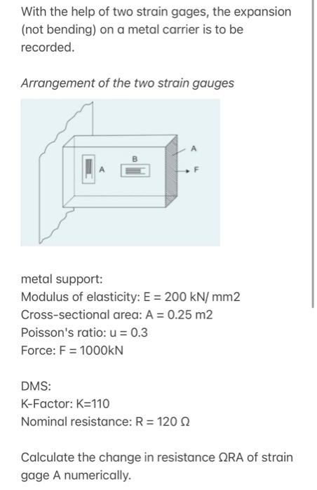 Solved With the help of two strain gages, the expansion (not | Chegg.com