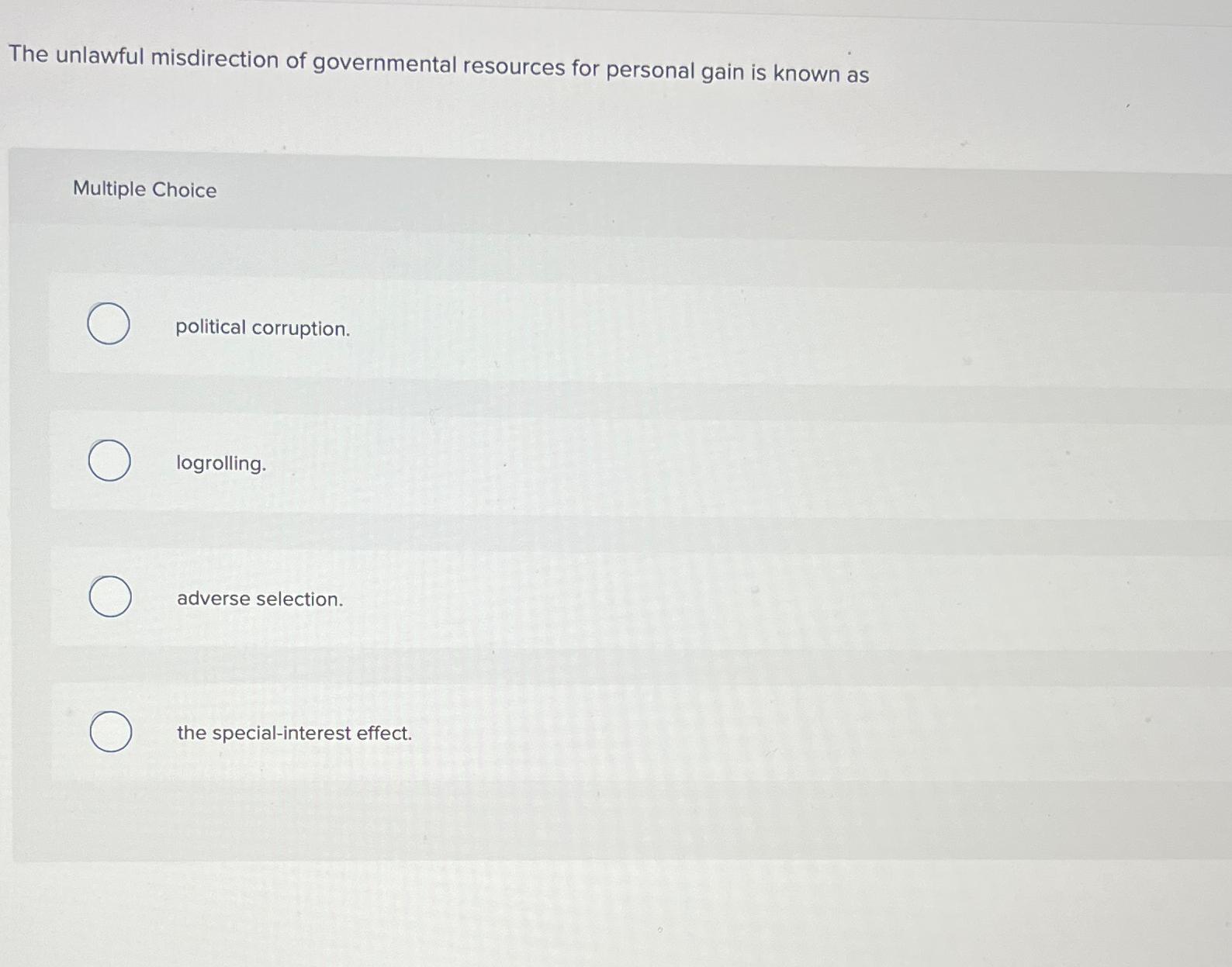 Solved The unlawful misdirection of governmental resources | Chegg.com