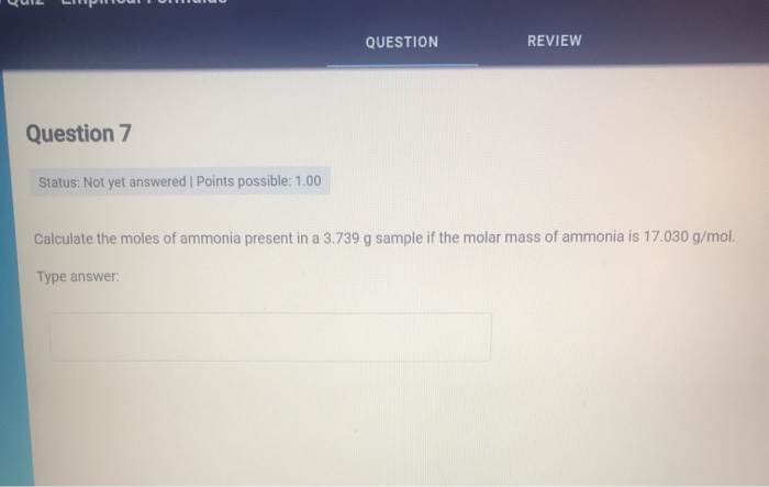 Solved QUESTION REVIEW Question 7 Status: Not yet answered | | Chegg.com