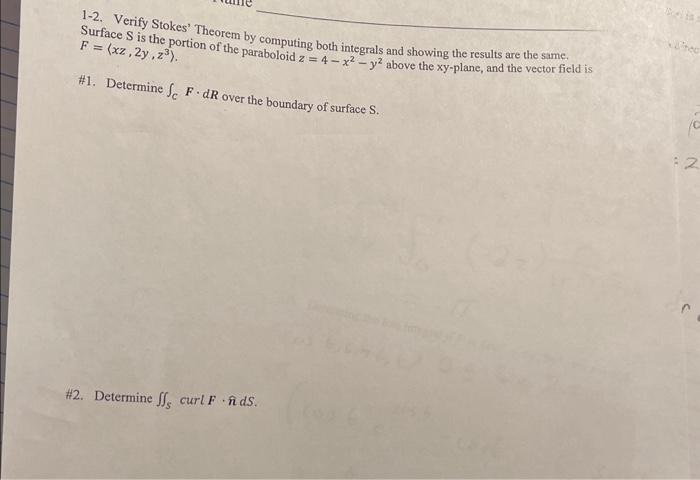 Solved 1-2. Verify Stokes' Theorem by computing both | Chegg.com