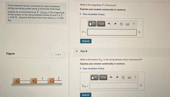 Solved Three identical blocks connected by ideal (massless) | Chegg.com