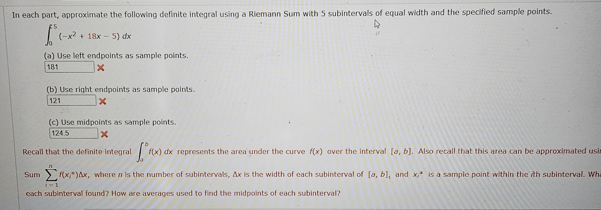 Solved In each part, approximate the following definite | Chegg.com