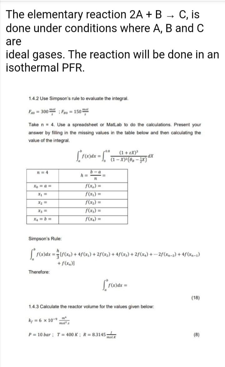 Solved The elementary reaction 2A + B - C, is done under | Chegg.com