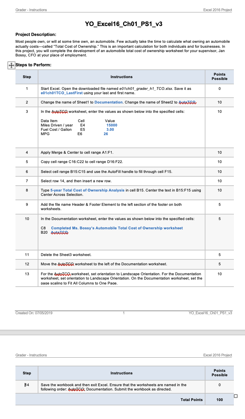 Solved YO_Excel16_Ch01_PS1_v3Project Description:Most people | Chegg.com