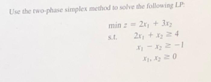 Solved Use the two-phase simplex method to solve the | Chegg.com