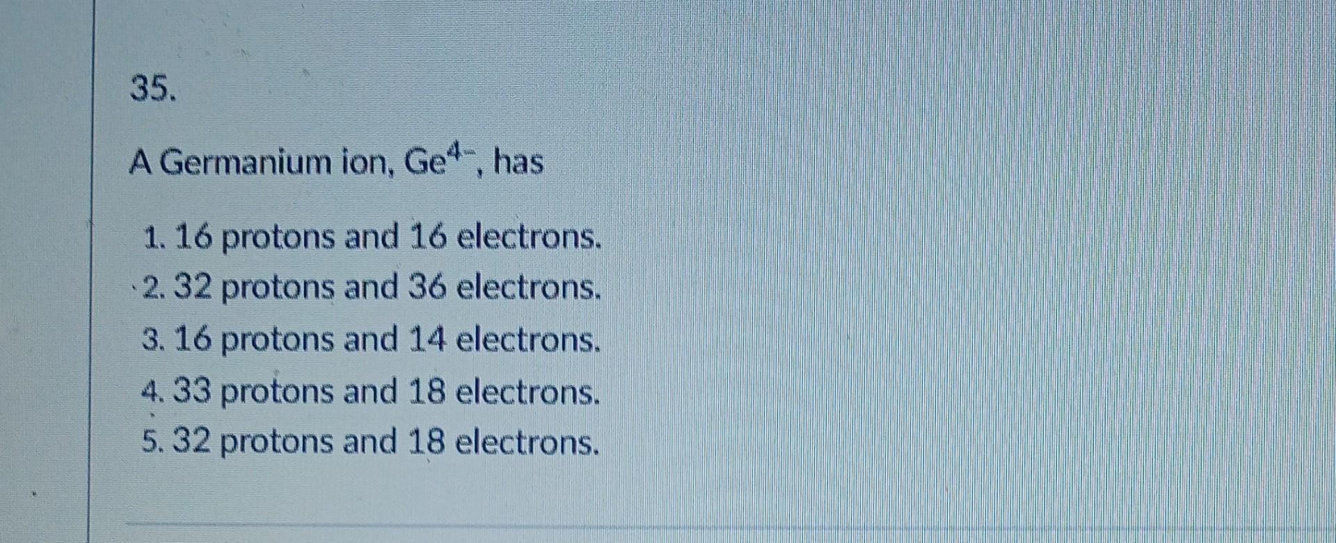 Solved A Germanium ion, Ge4−, has 1. 16 protons and 16 | Chegg.com