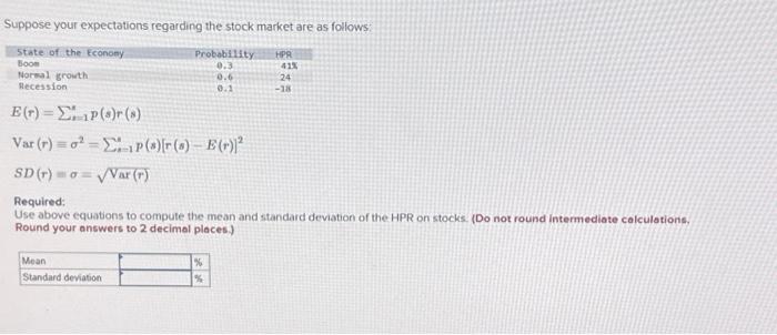 Solved Suppose your expectations regarding the stock market | Chegg.com