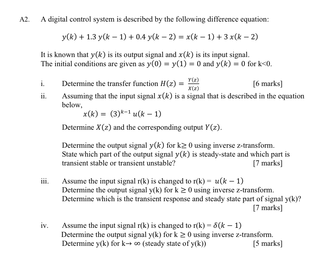 A2. ﻿A digital control system is described by the | Chegg.com