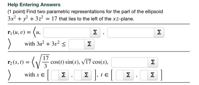 Solved Help Entering Answers (1 point) Find two parametric | Chegg.com