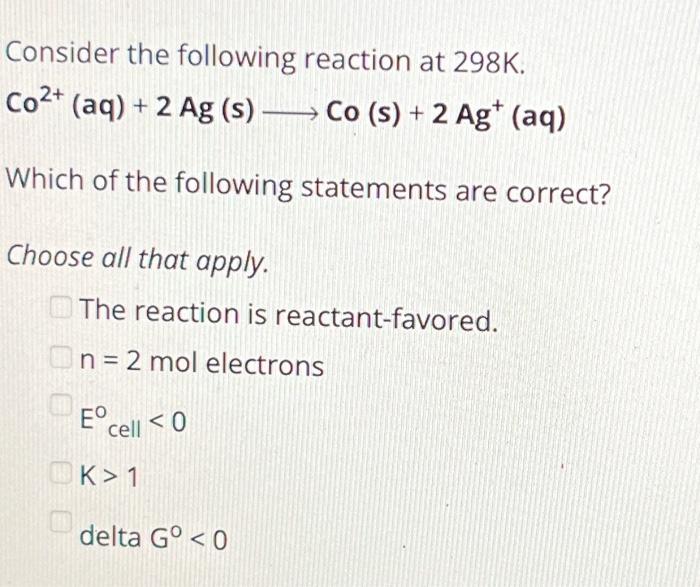 Solved Consider the following reaction at 298 K. | Chegg.com