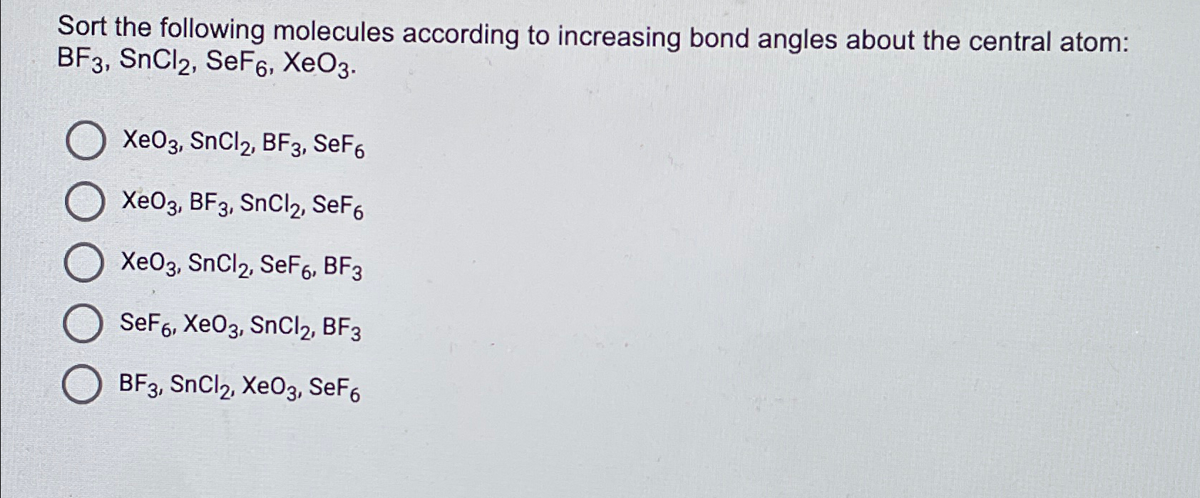 Solved Sort the following molecules according to increasing | Chegg.com