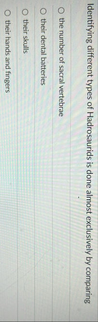 Solved Identifying different types of Hadrosaurids is done | Chegg.com