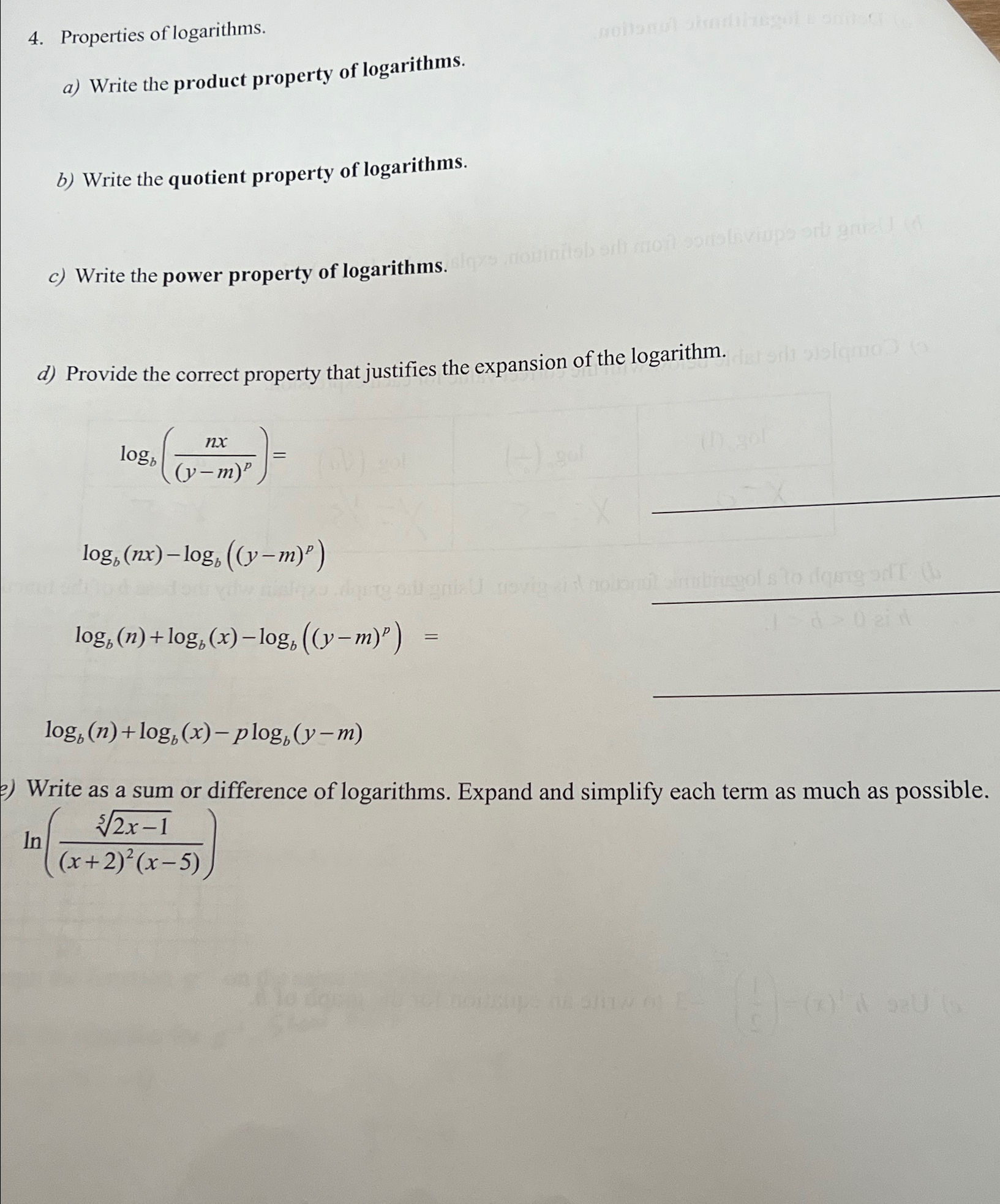 Solved Properties of logarithms.a) ﻿Write the product | Chegg.com