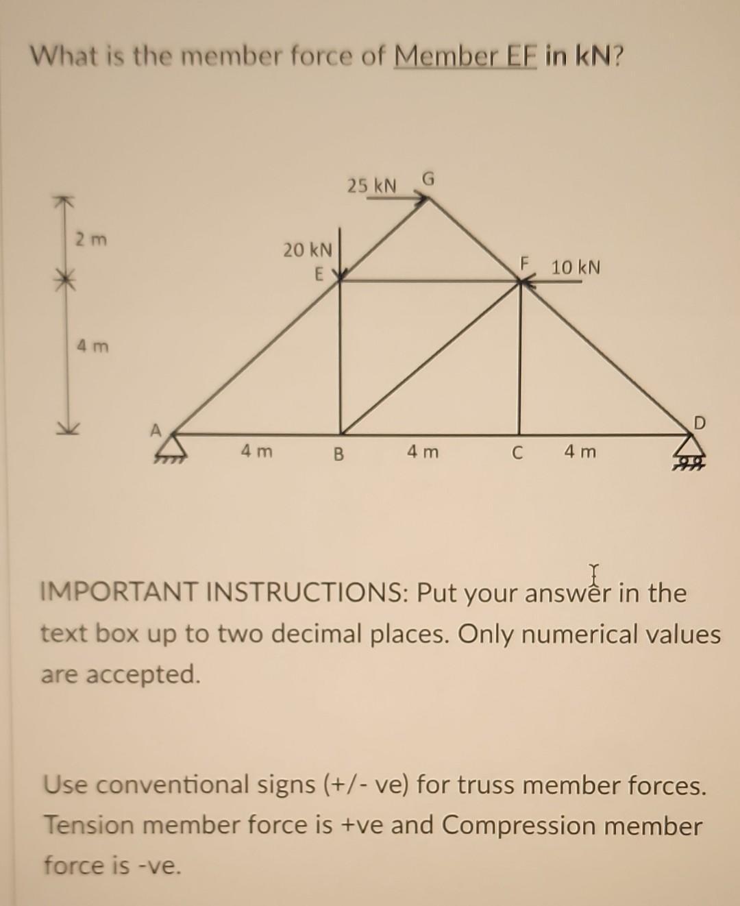 Solved What is the member force of Member EF in kN ? | Chegg.com