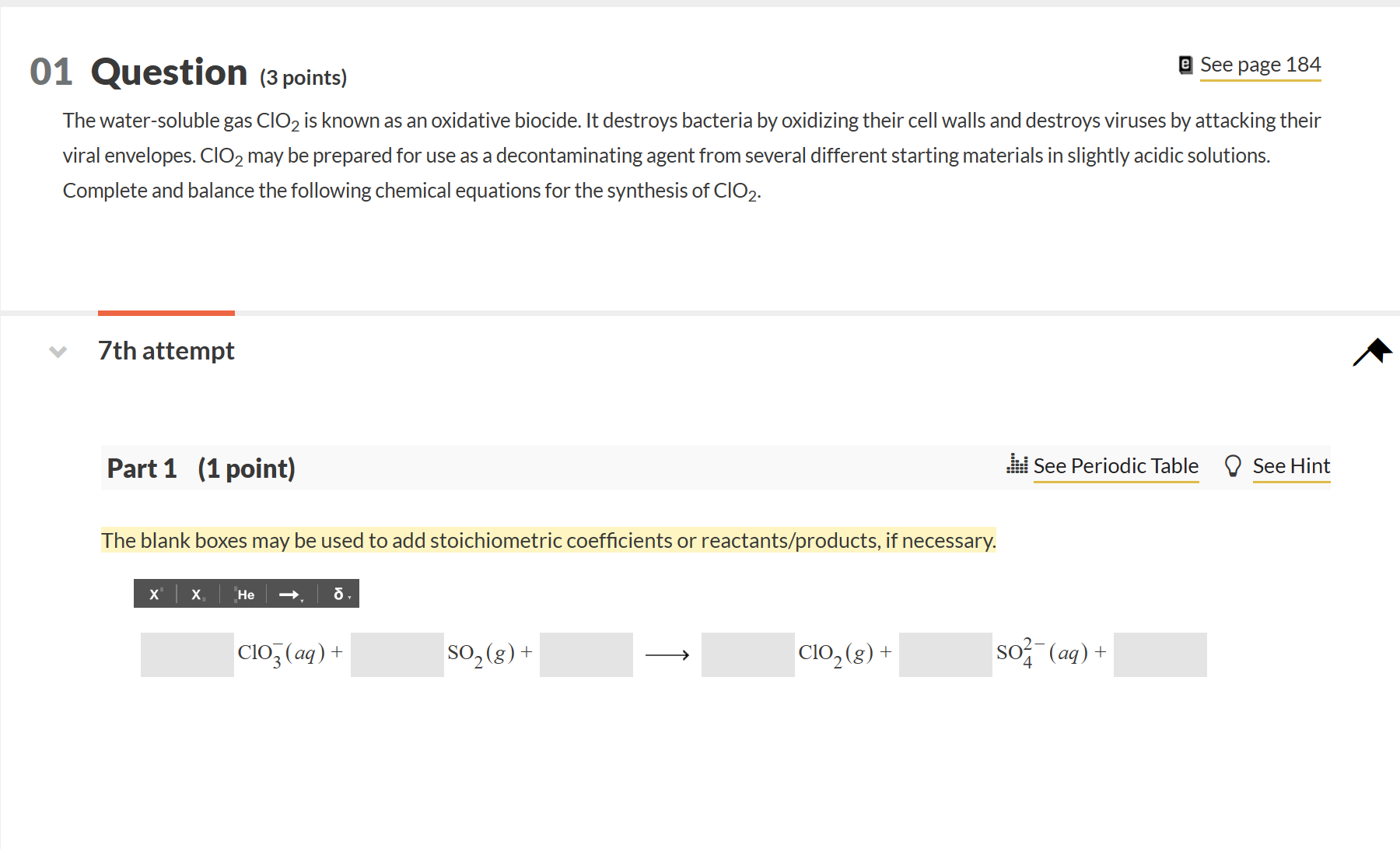 Solved 01 ﻿Question (3 ﻿points)The water-soluble gas ClO2 | Chegg.com