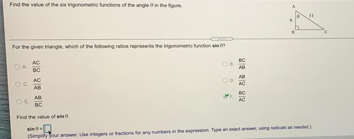 Solved Find the value of the six trigonometric functions of | Chegg.com
