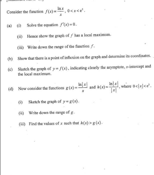 Solved Consider the function f(x)=xlnx,0g(x). | Chegg.com