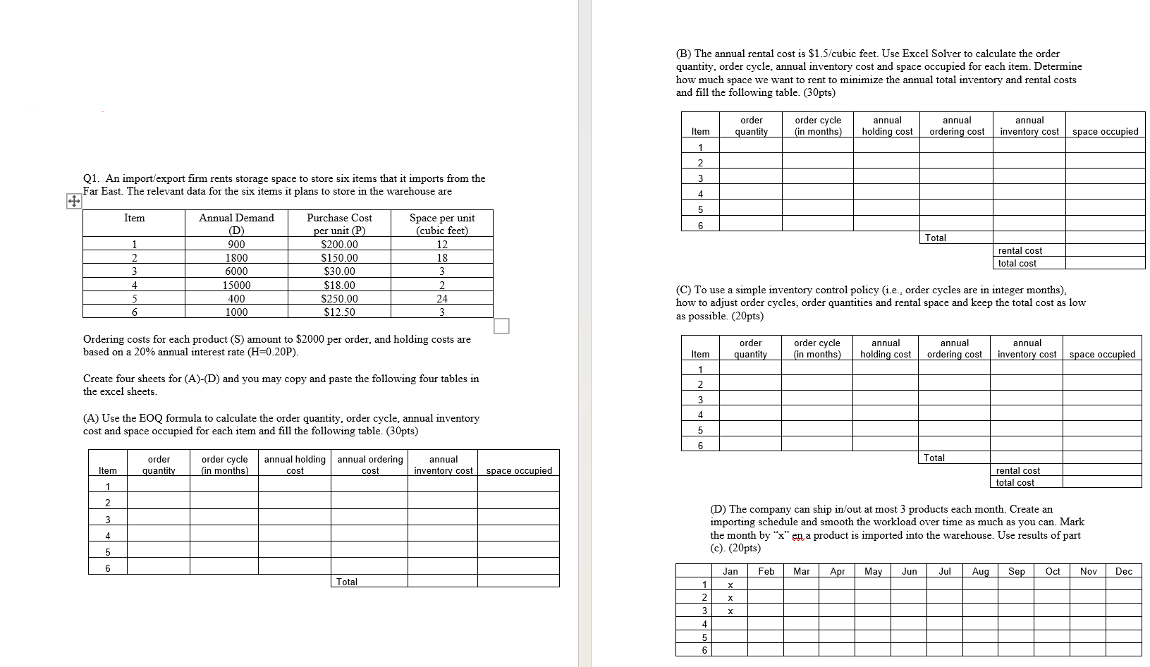 Solved If possible, a picture of the completed excel sheet | Chegg.com