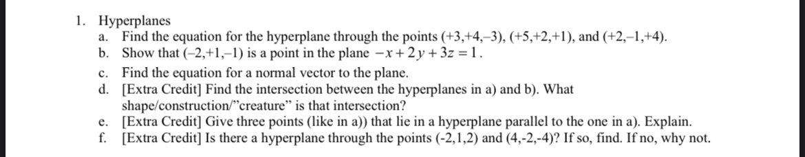 Solved Hyperplanesa. ﻿Find the equation for the hyperplane | Chegg.com