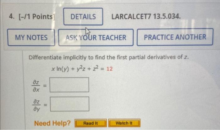 Solved Differentiate implicitly to find the first partial | Chegg.com