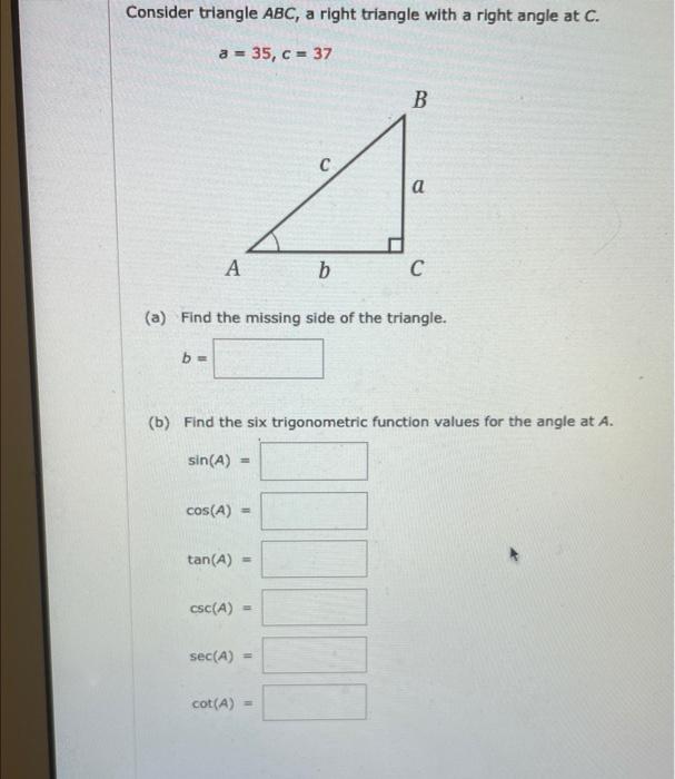 Solved Consider triangle ABC, a right triangle with a right | Chegg.com