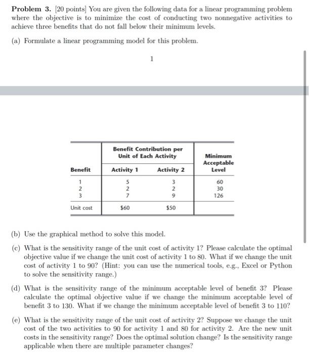 Problem 3. [20 points] You are given the following | Chegg.com