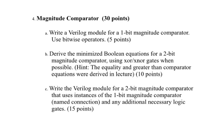 Solved 4. Magnitude Comparator (30 points) a. Write a | Chegg.com
