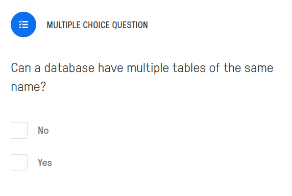 Solved MULTIPLE CHOICE QUESTION Can a database have multiple | Chegg.com