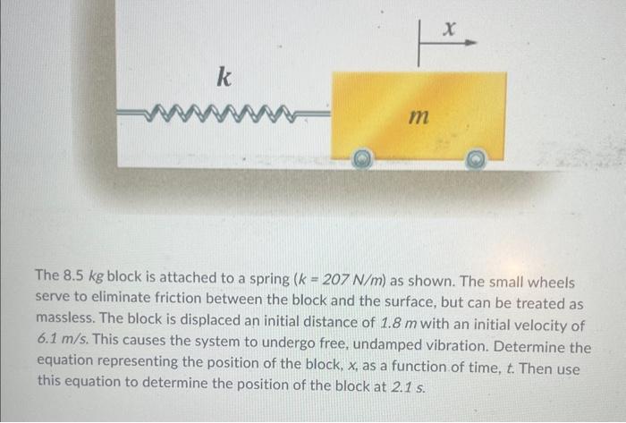 Solved The 8.5 kg block is attached to a spring (k=207 N/m) | Chegg.com
