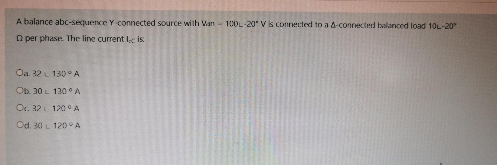 Solved A balance abc-sequence Y-connected source with Van | Chegg.com