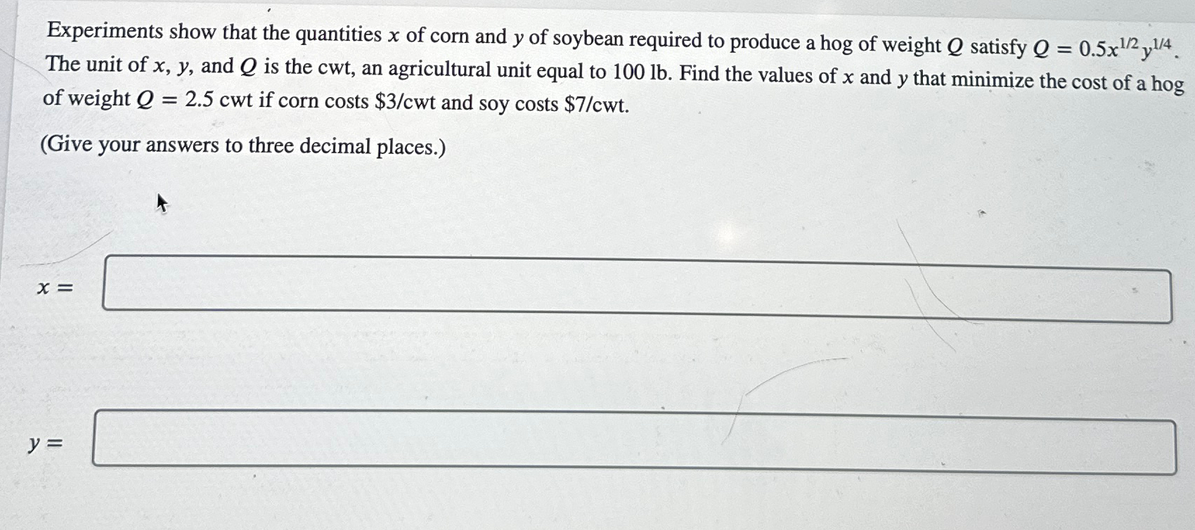 Solved Experiments show that the quantities x ﻿of corn and y | Chegg.com
