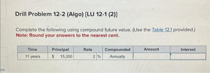 Solved ces Drill Problem 12-2 (Algo) [LU 12-1 (2)] Complete | Chegg.com