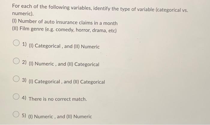 Solved For each of the following variables, identify the | Chegg.com